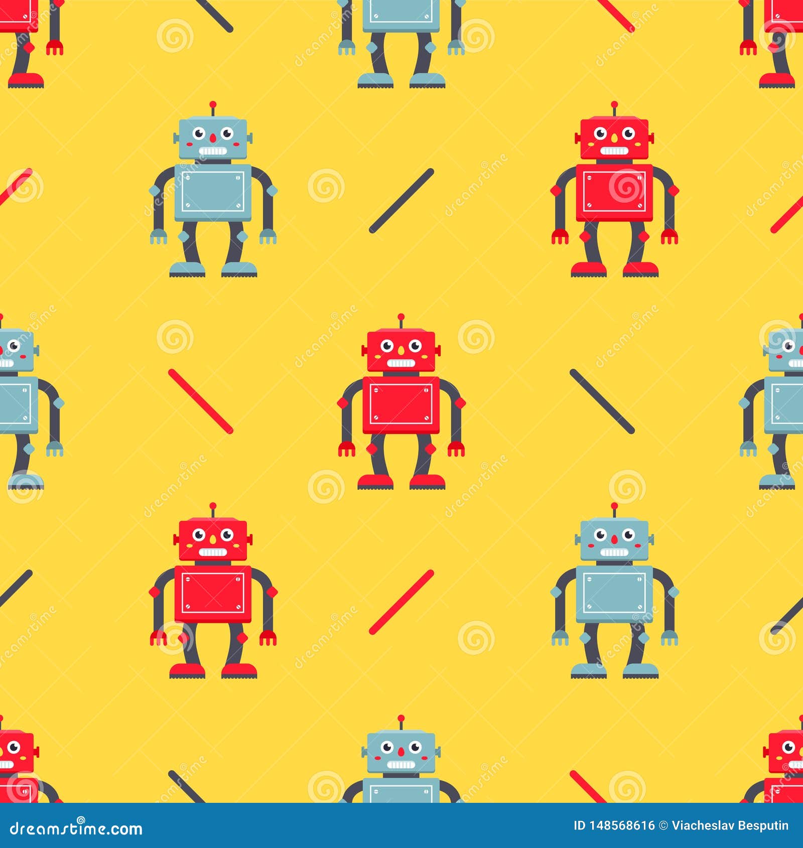 Cute Robot Pattern on a Yellow Background. Stock Illustration ...
