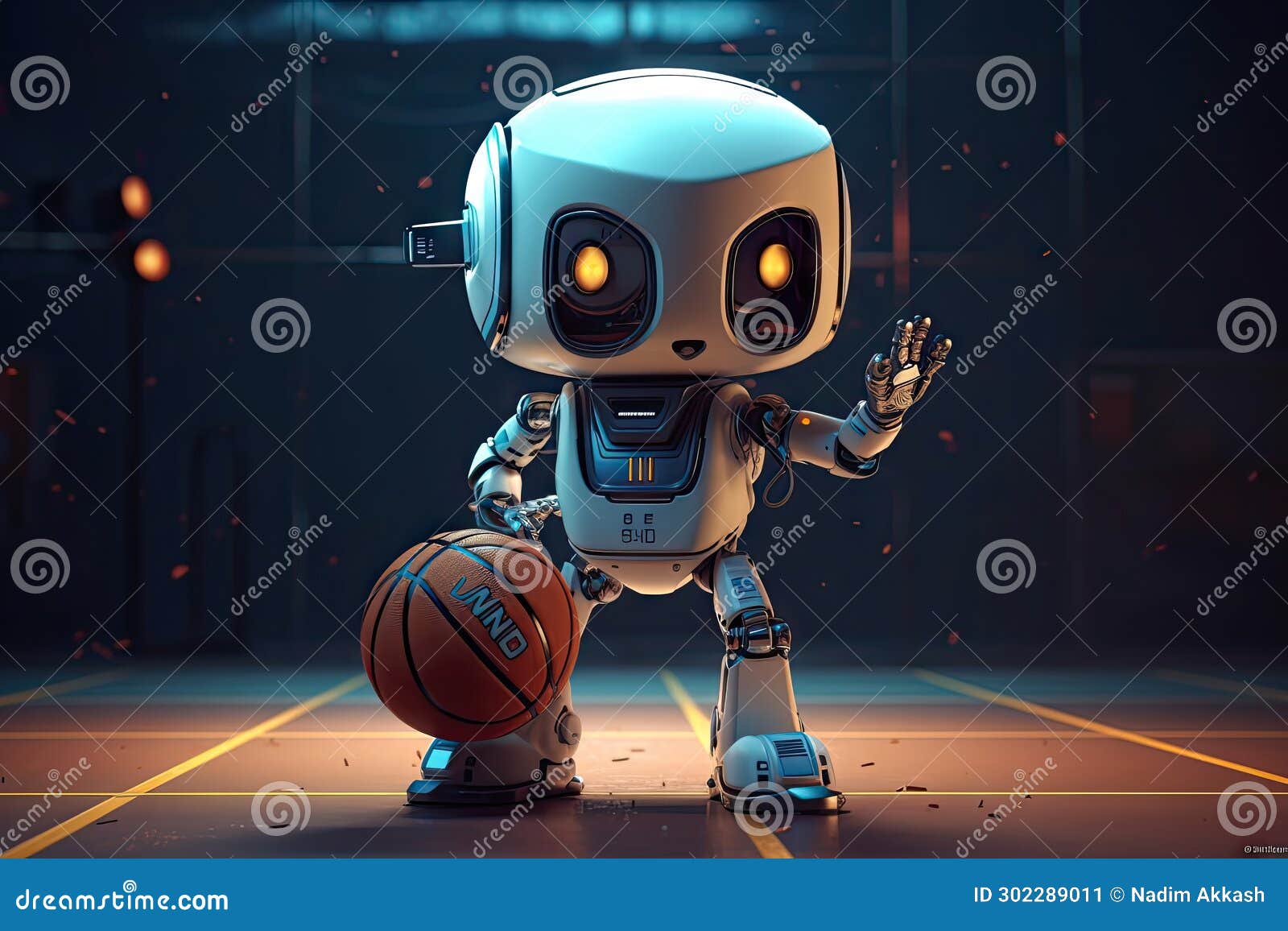 A Cute Robot Playing Basketball Stock Illustration - Illustration of ...
