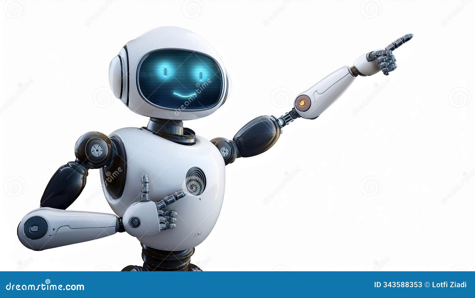 Cute Robot Pointing at a Space Isolate on White Background PNG Stock ...