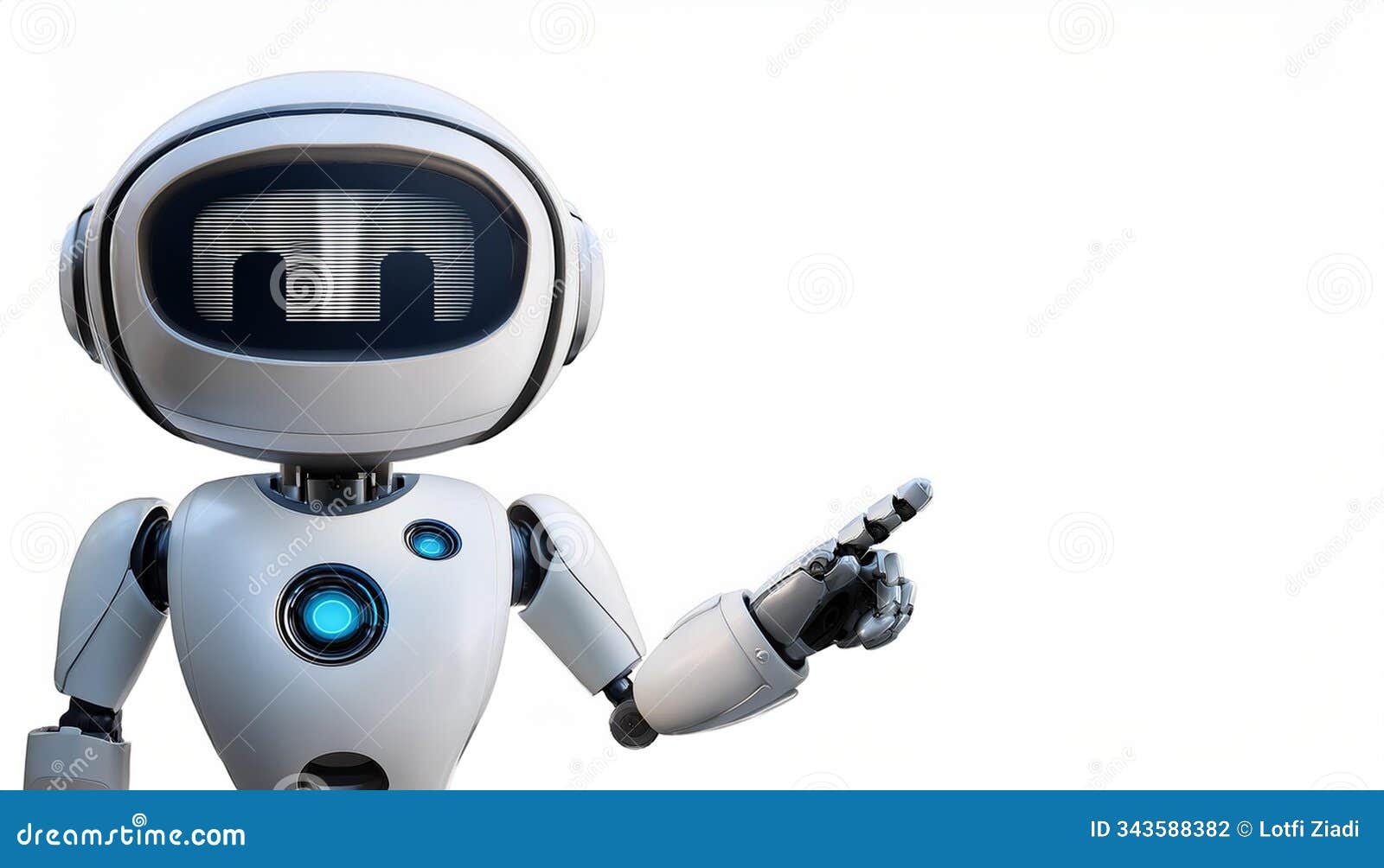 Cute Robot Pointing at a Space Isolate on White Background PNG Stock ...