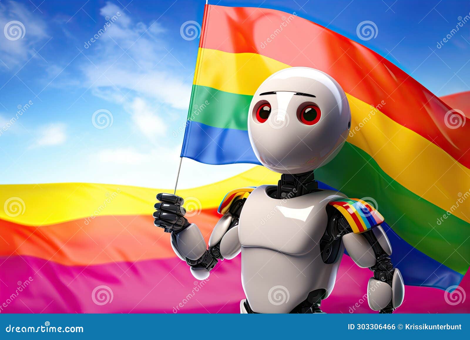 Cute Robot with Rainbow Flag AI Generated Stock Illustration ...
