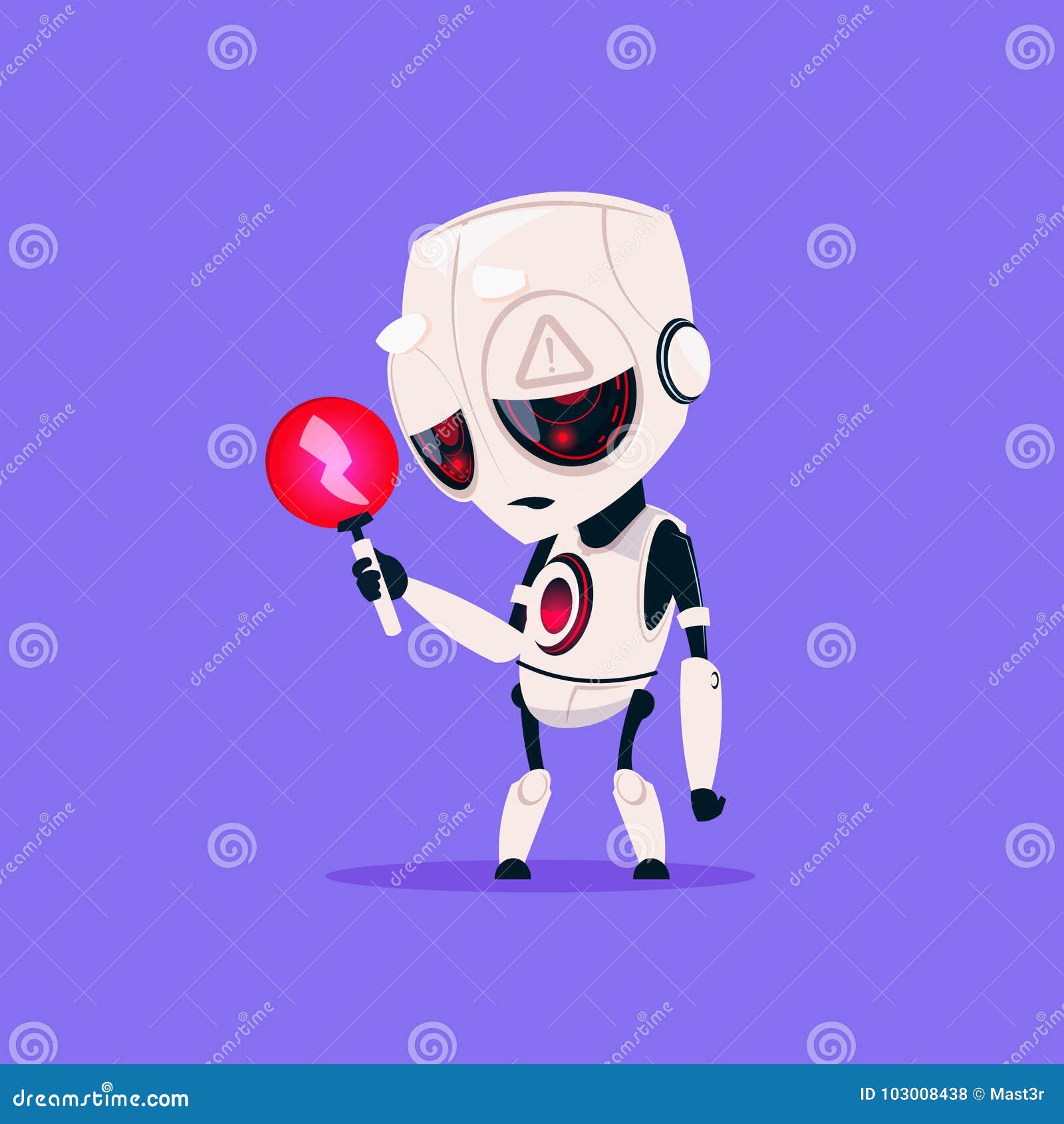 Cute Robot with Red Lightning Low Charge Isolated Icon on Blue ...