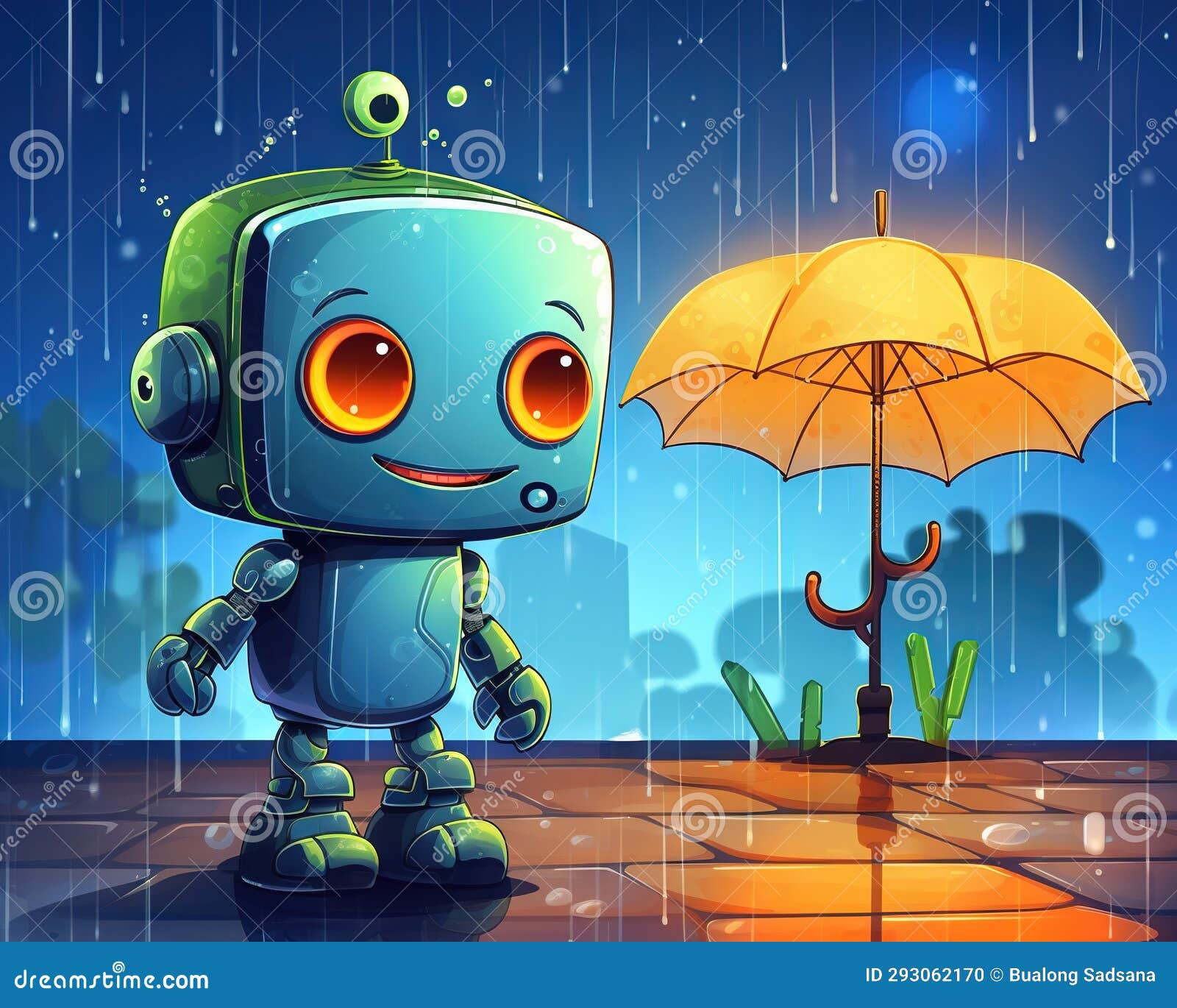 Cute Robot in the Rn Technological Progress Cartoon. Stock Illustration ...