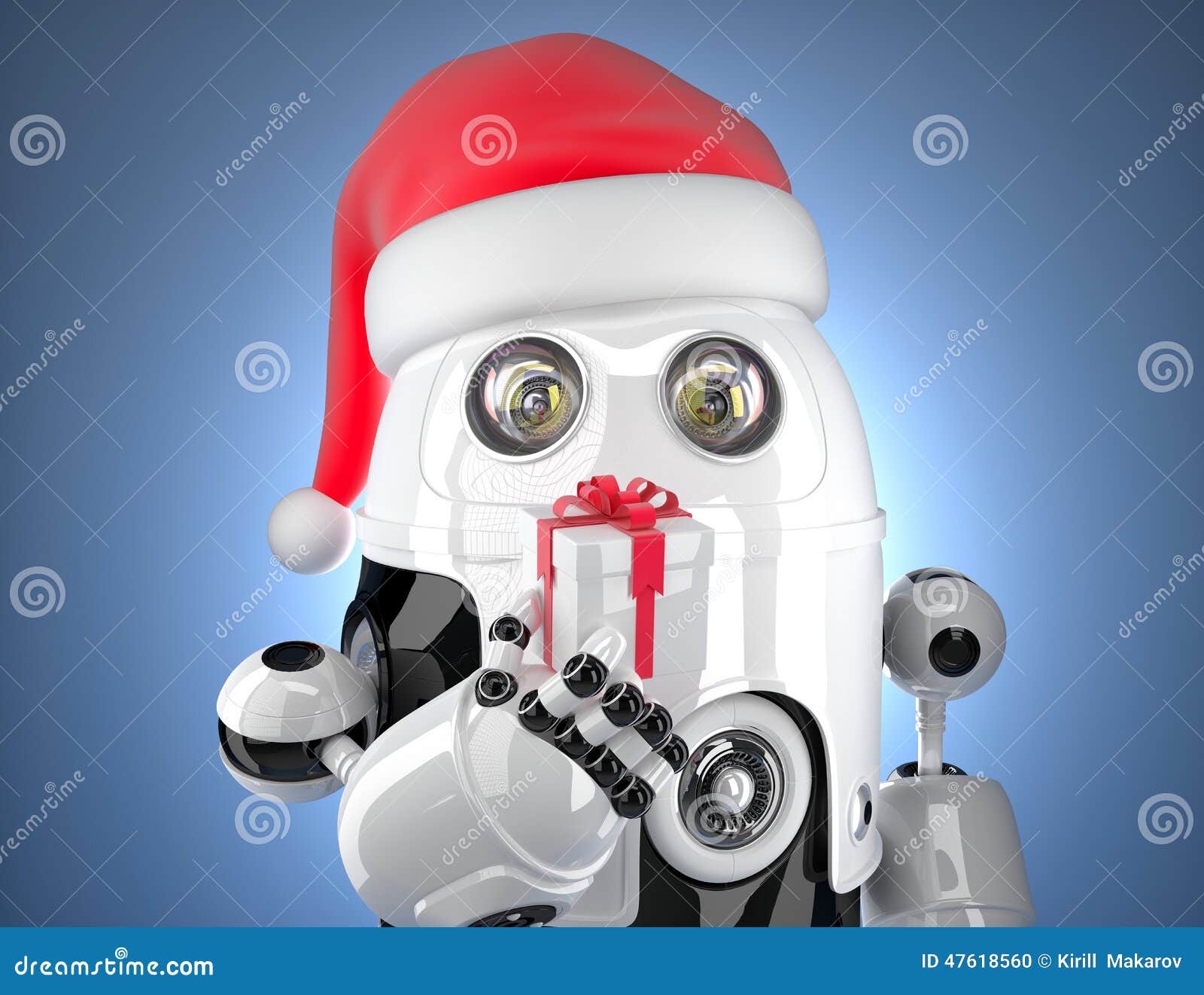 Cute Robot with Santa S Hat Holding Gift Box. Technology Concept Stock ...
