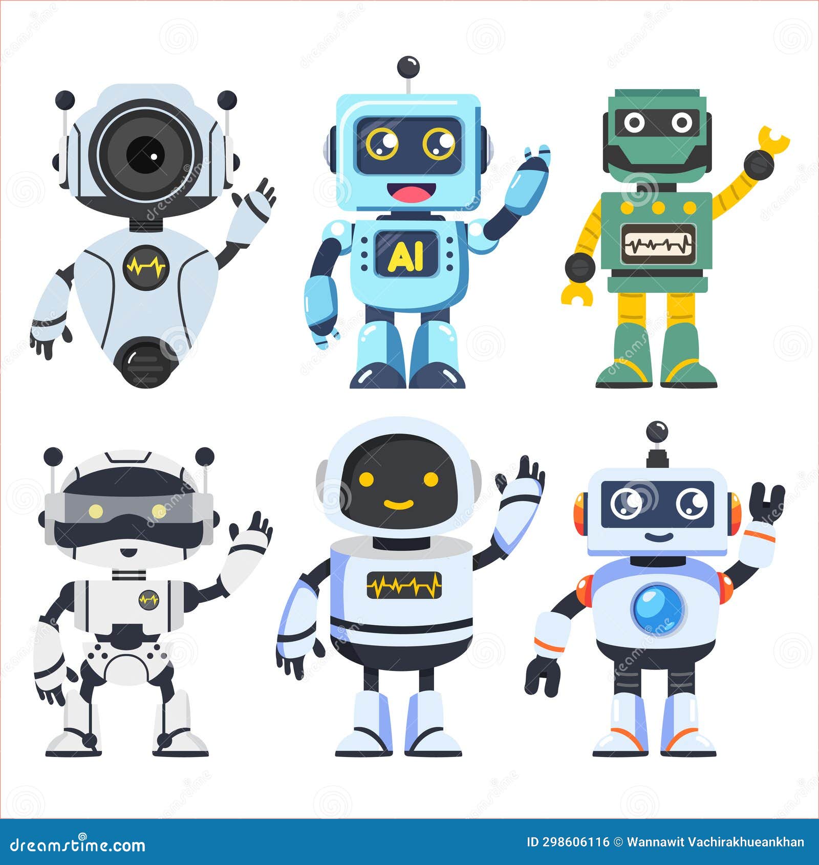 Cute Robot Say Hi Hello Set Stock Illustration - Illustration of ...