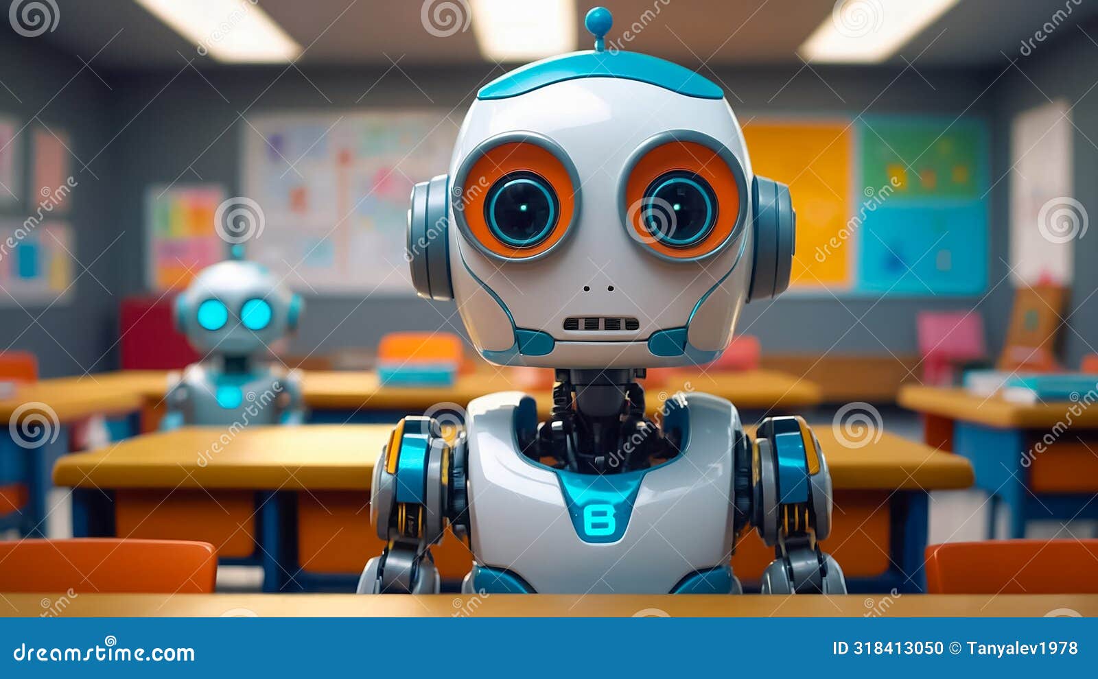 Cute Robot at School Smart Learning Modern Innovation Stock ...