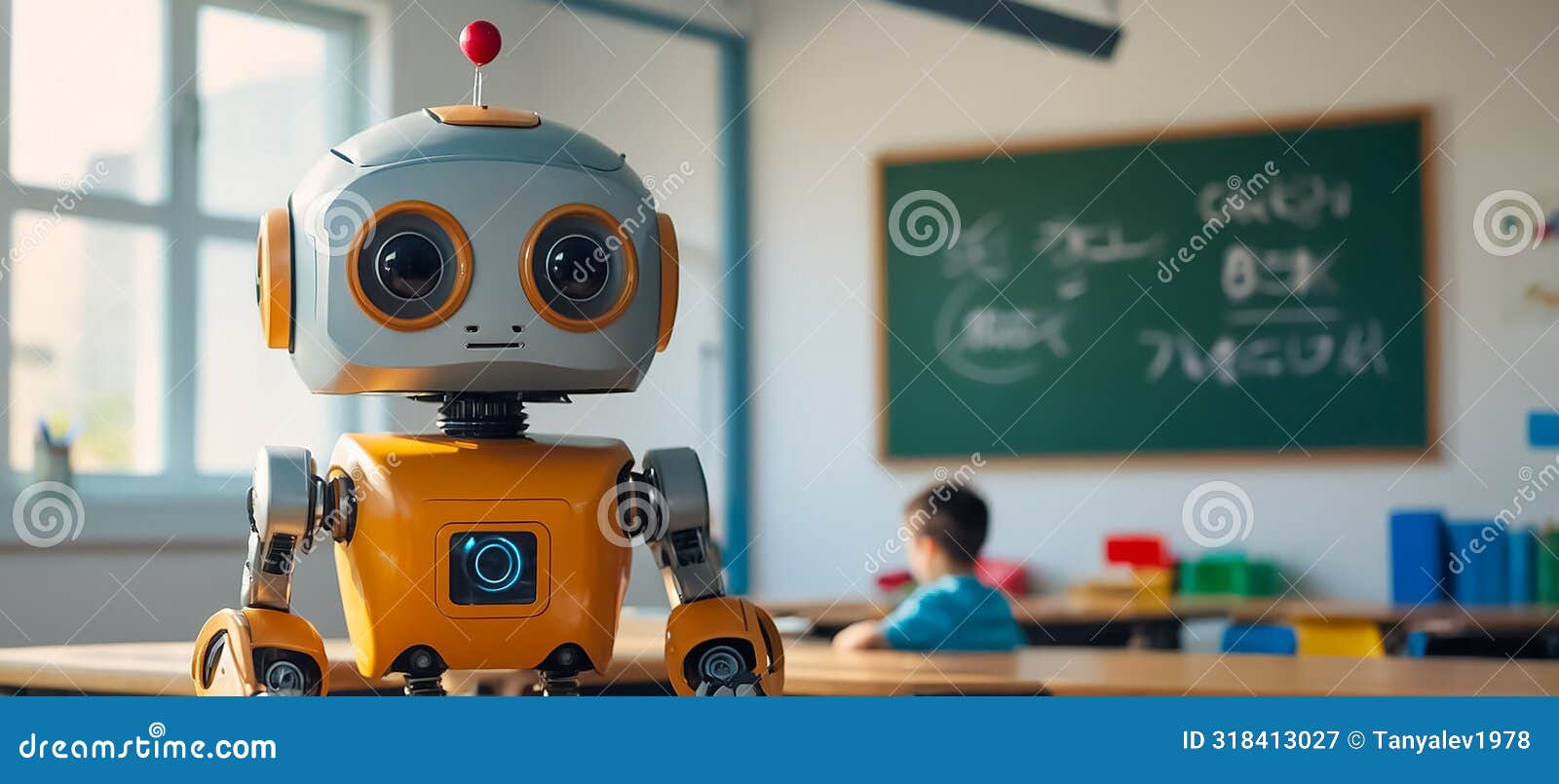 Cute Robot School Smart Learning Modern Innovation Cyborg Stock ...