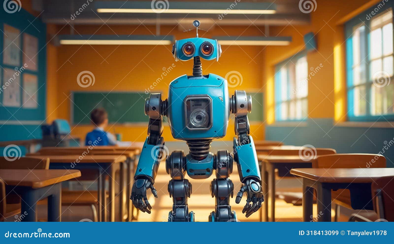 Cute Robot at School Smart Learning Modern Stock Illustration ...