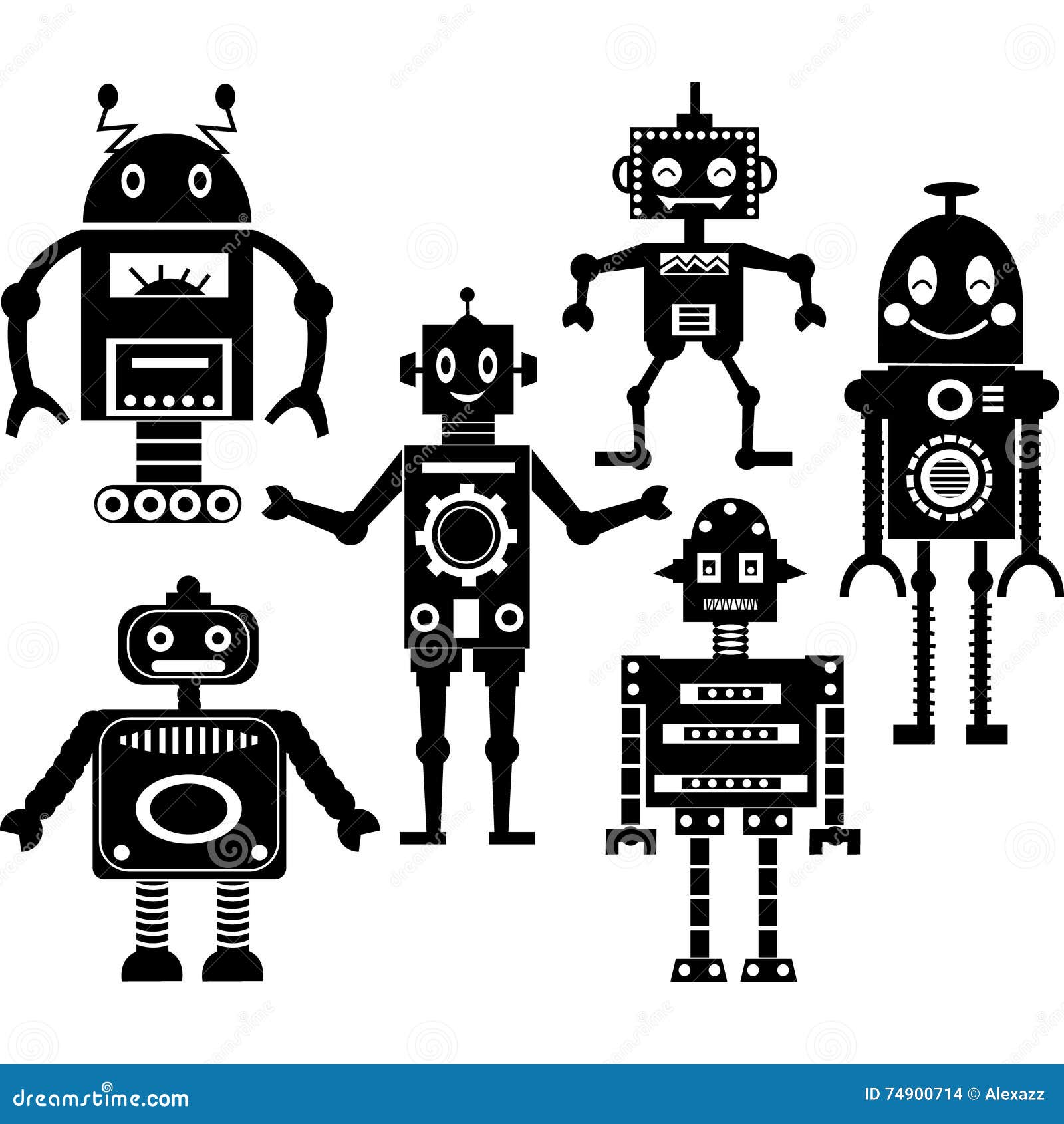 Cute Robot Silhouette Collections Stock Vector - Illustration of ...