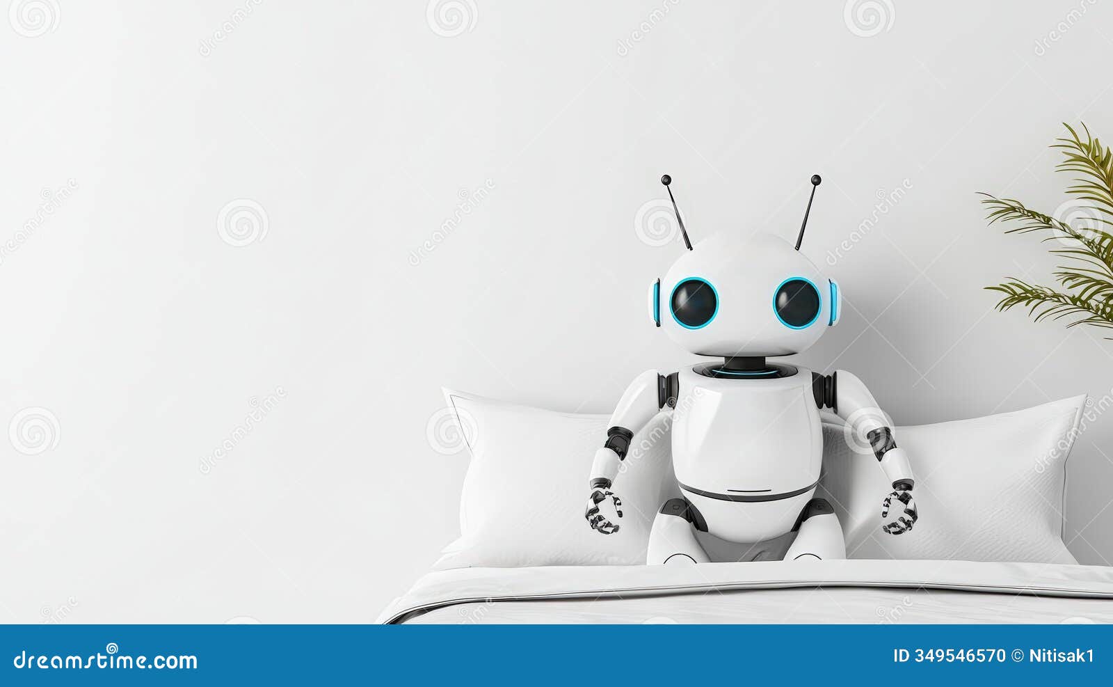 Cute Robot Sitting on a Bed White Isolate Background Stock Illustration ...