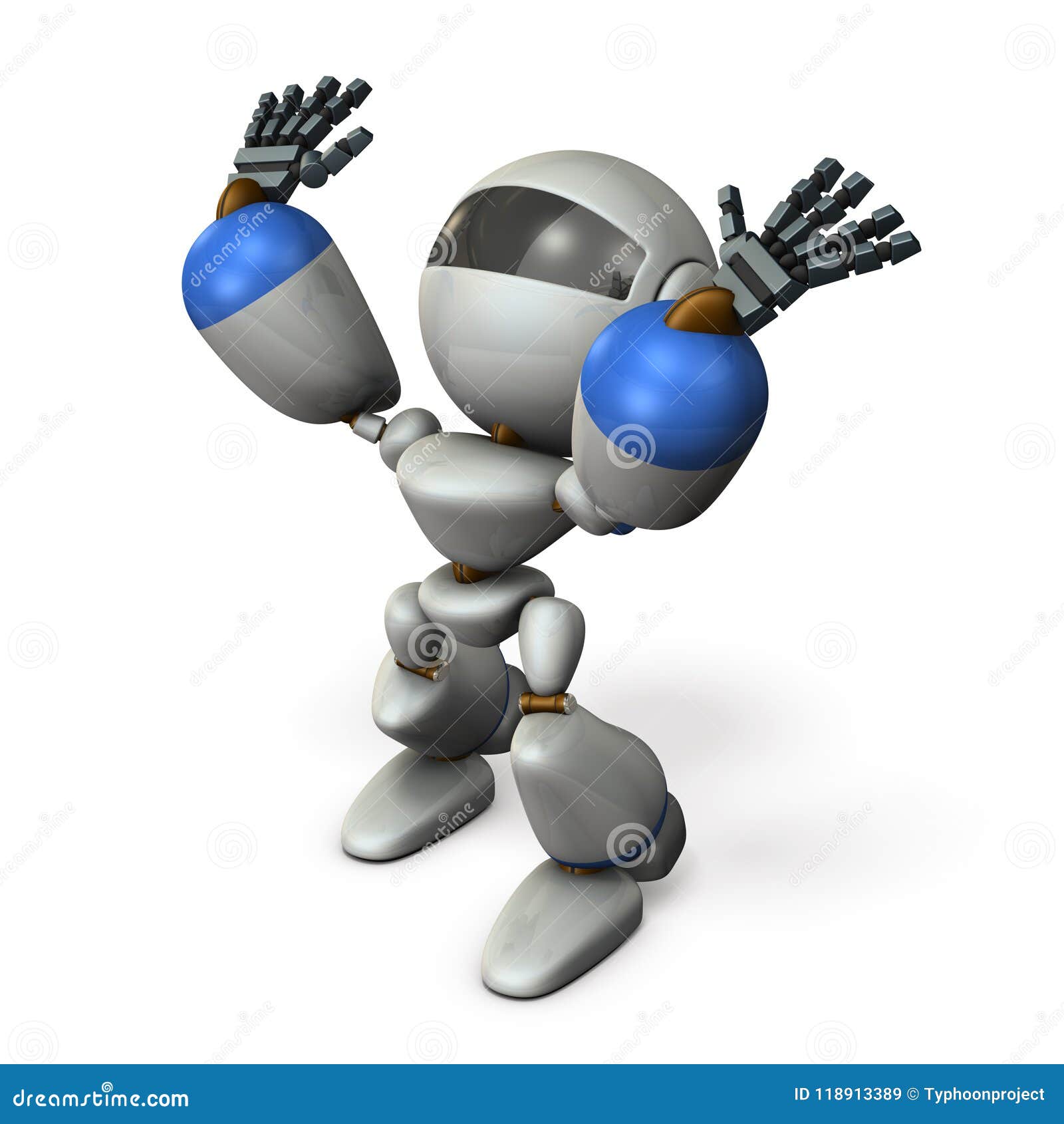 A Cute Robot that Stands by Raise Both Hands. Stock Illustration ...