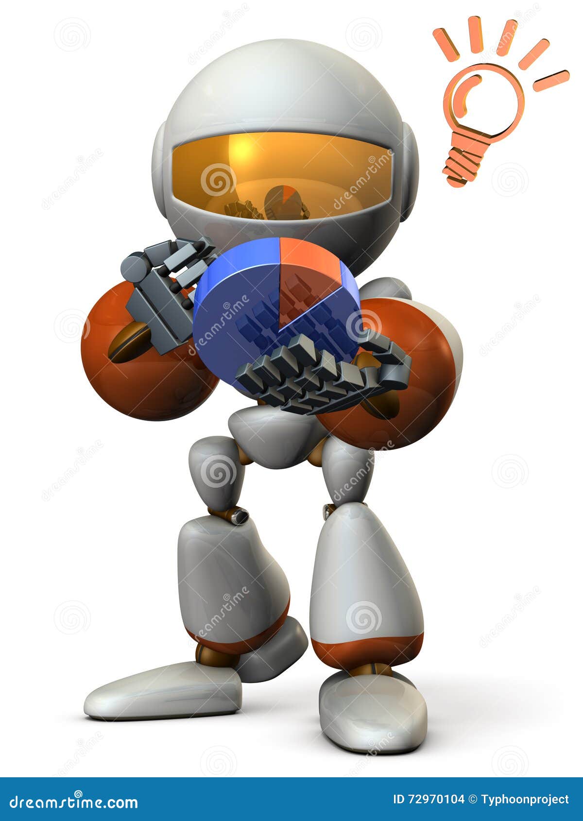Cute Robot Strategize with the Pie Chart. Stock Illustration ...