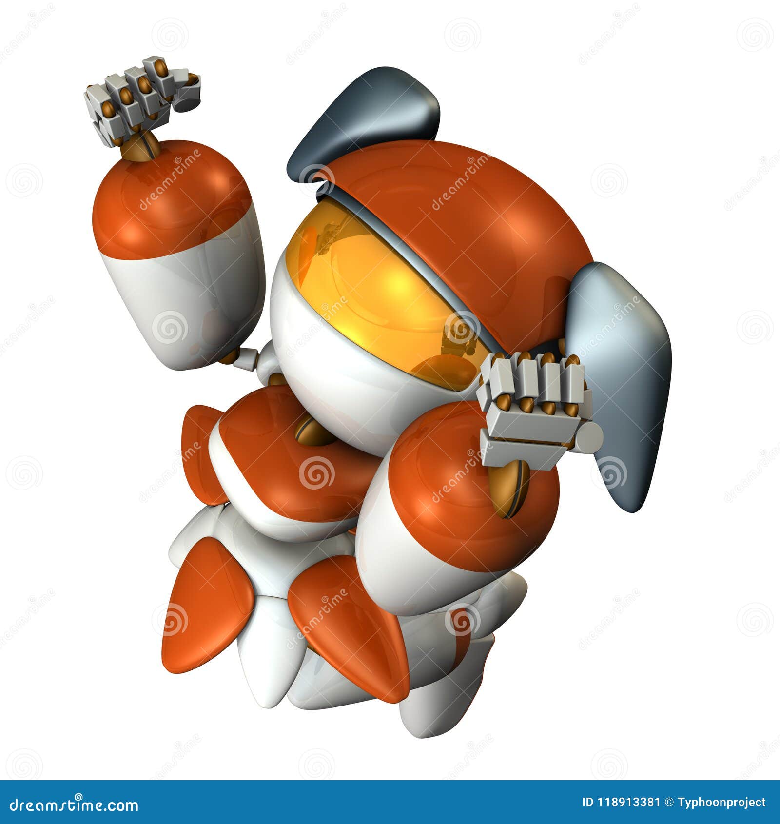 Jump With Joy. Impression And Urge. A Cute White Artificial ...