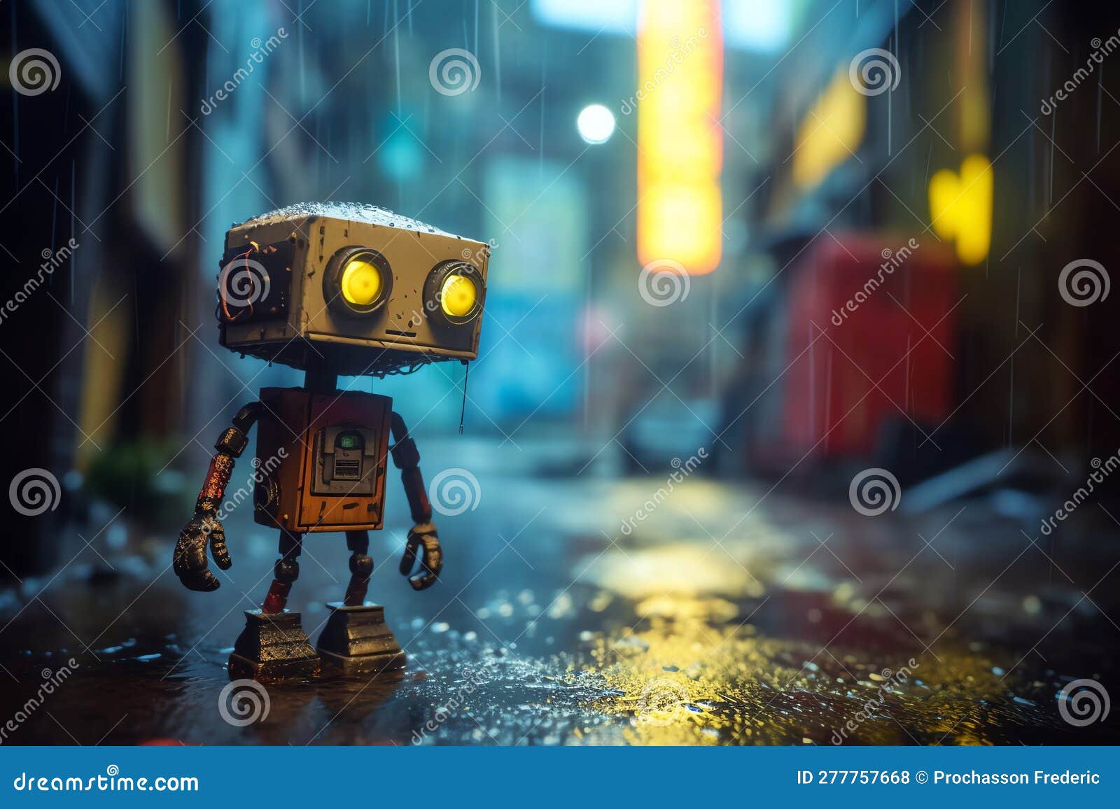 Cute Robot Under the Rain, AI Generative Stock Illustration ...