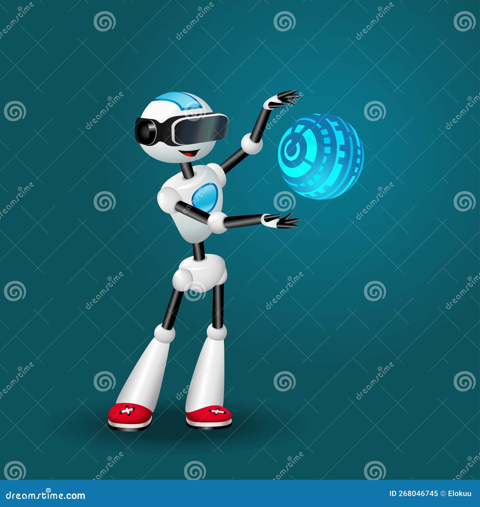 Robot with VR Headset and Abstract Spherical HUD Stock Vector ...
