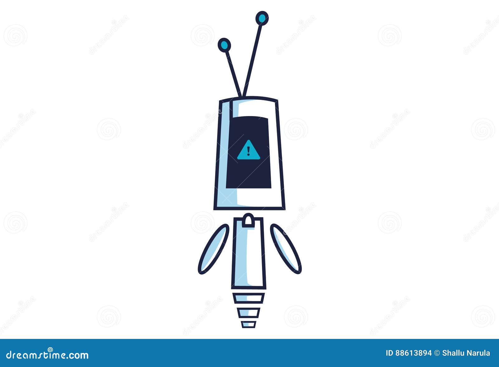 Cute Robot with Warning Sign. Stock Illustration - Illustration of mole ...