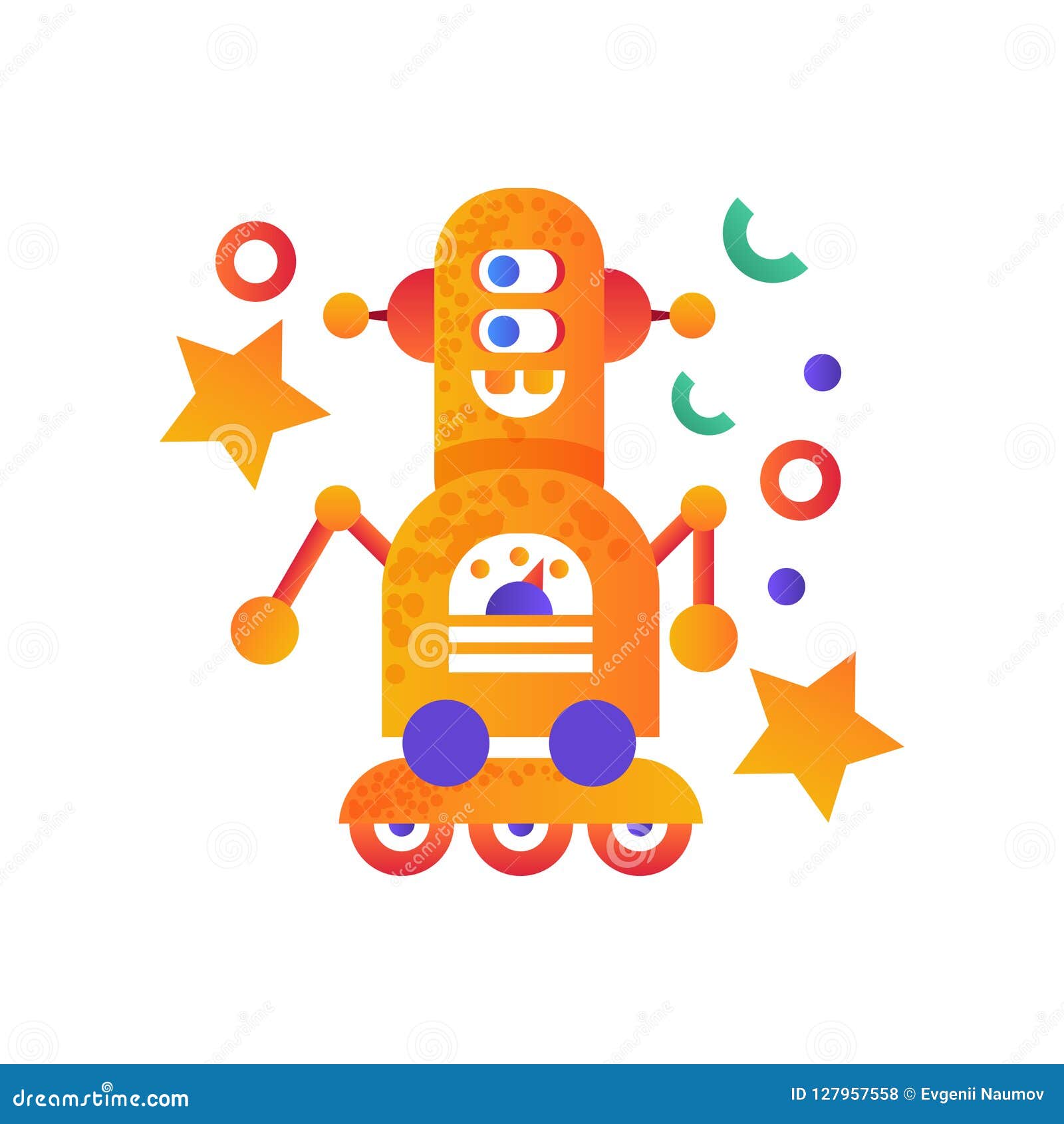 Cute Robot on Wheels, Android Character, Artificial Robotics Machine ...