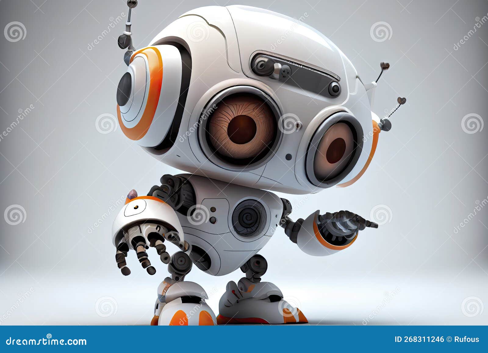 Cute Robot on a White Backdrop with a Pointing Hand and a Winking Eye ...