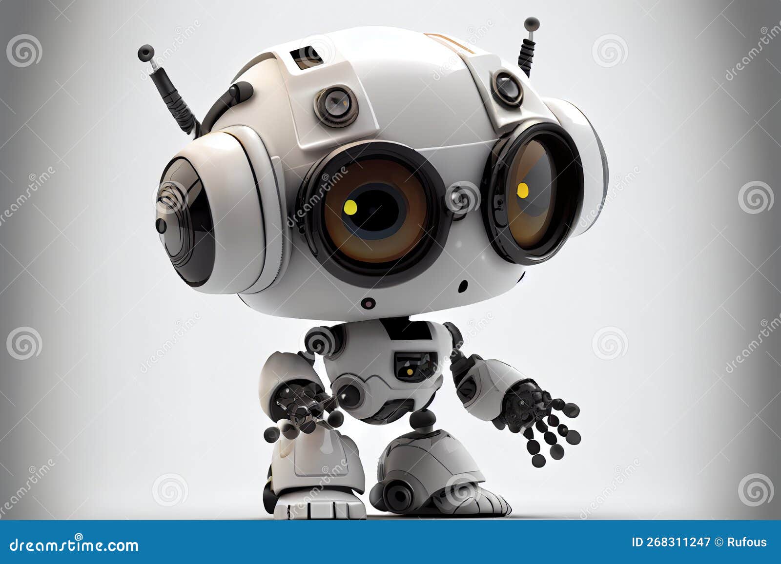 Cute Robot on a White Backdrop with a Pointing Hand and a Winking Eye ...