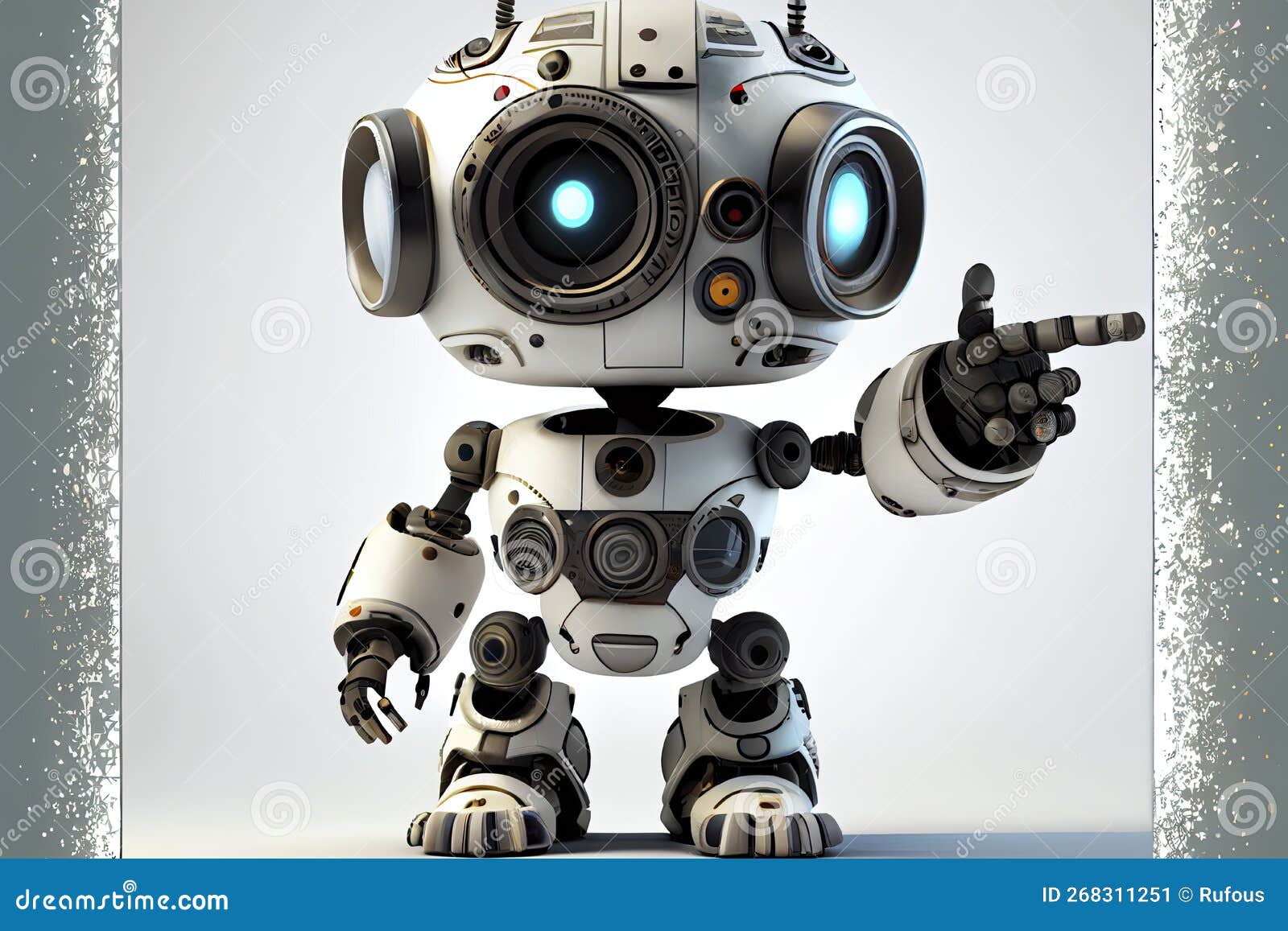 Cute Robot on a White Backdrop with a Pointing Hand and a Winking Eye ...