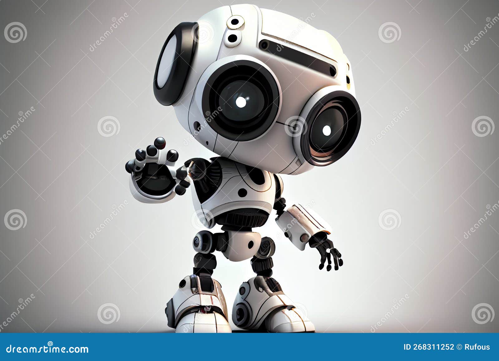 Cute Robot on a White Backdrop with a Pointing Hand and a Winking Eye ...