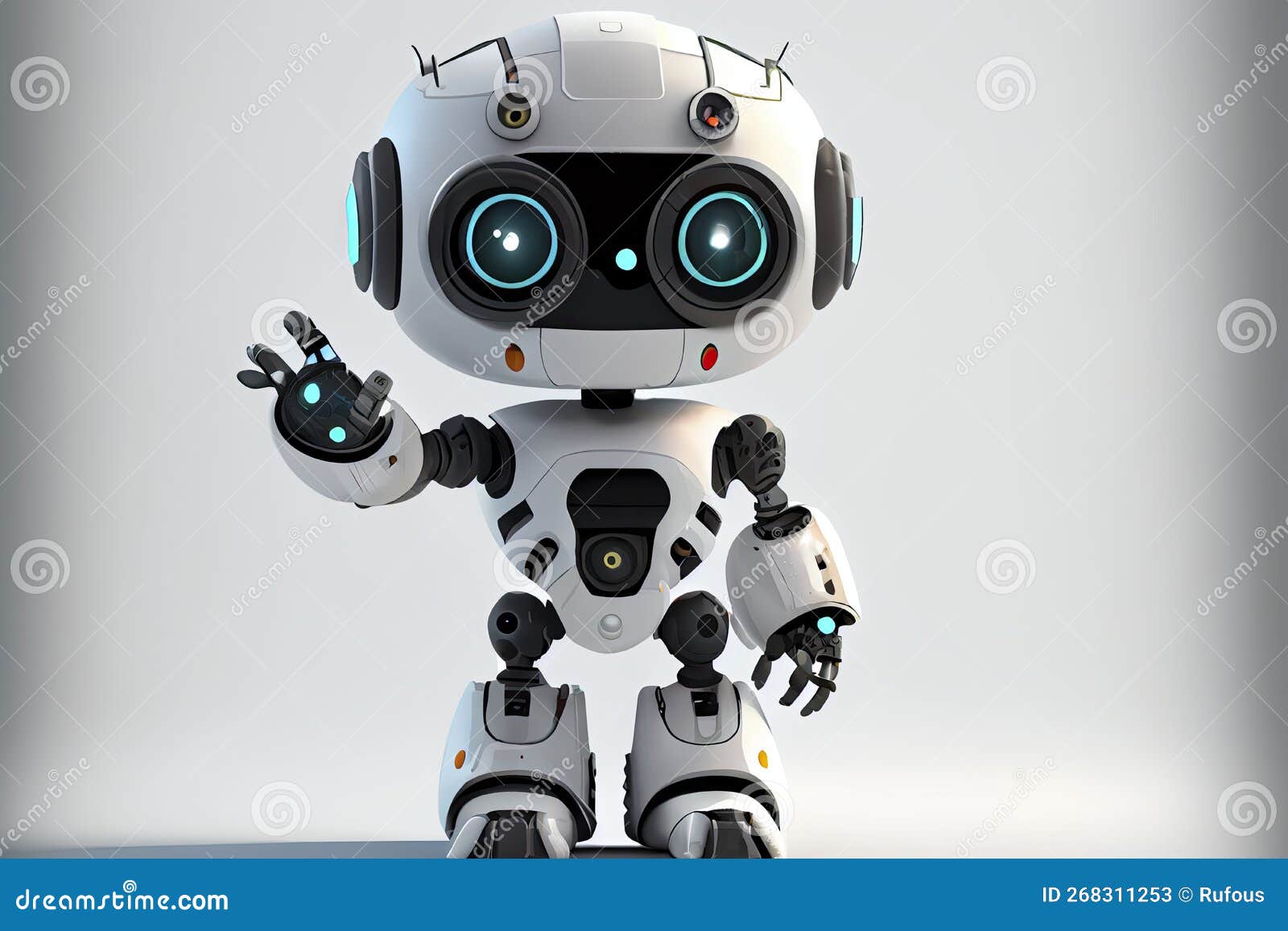 Cute Robot on a White Backdrop with a Pointing Hand and a Winking Eye ...