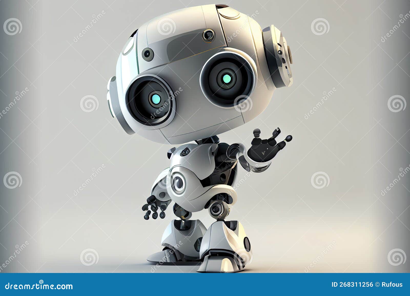 Cute Robot on a White Backdrop with a Pointing Hand and a Winking Eye ...