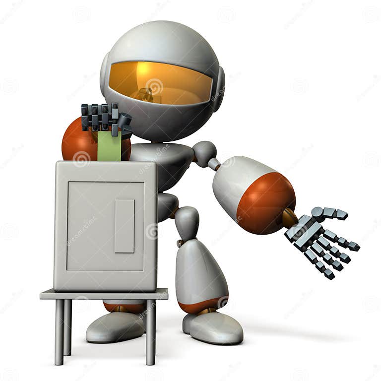 Cute robot will vote. stock illustration. Illustration of three - 73201229