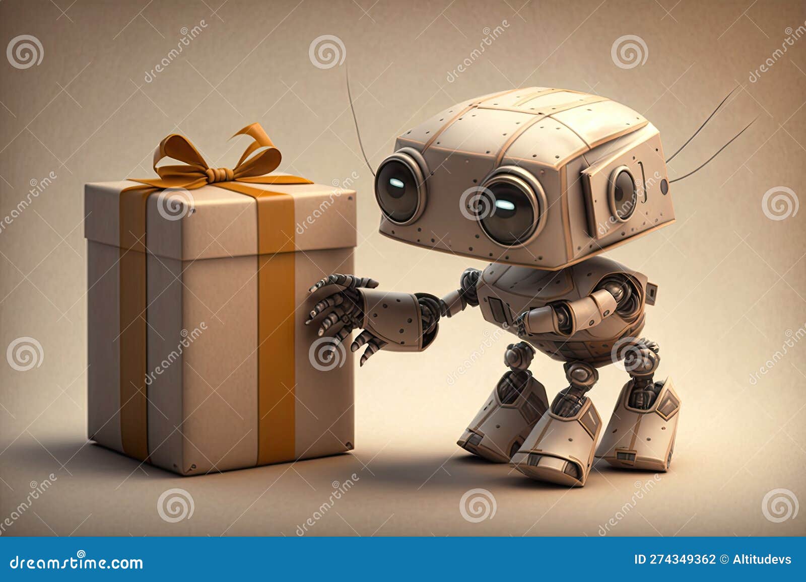 Cute Robot Wrapping Gift and Adding Personal Touch To the Present Stock ...