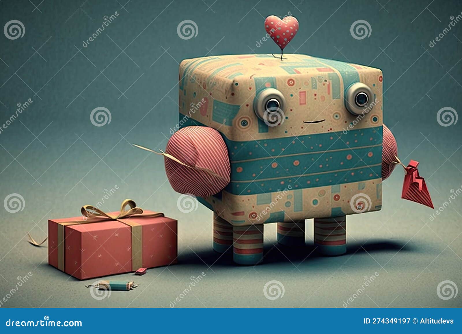 Cute Robot Wrapping Present with Different Color and Pattern Papers ...