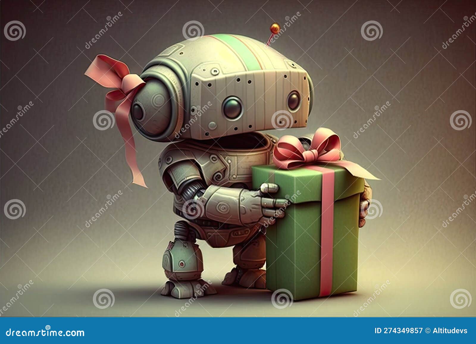 Cute Robot Wrapping Present and Putting Bow on Top Stock Illustration ...