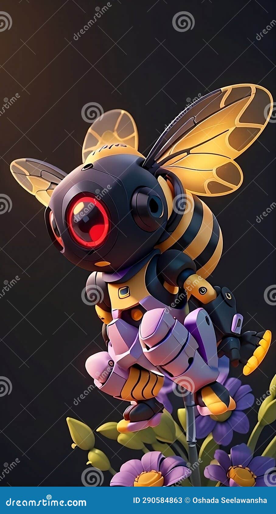 Cute Robotic Bee on Flower Colorful Anime Image , Robotic Technology ...