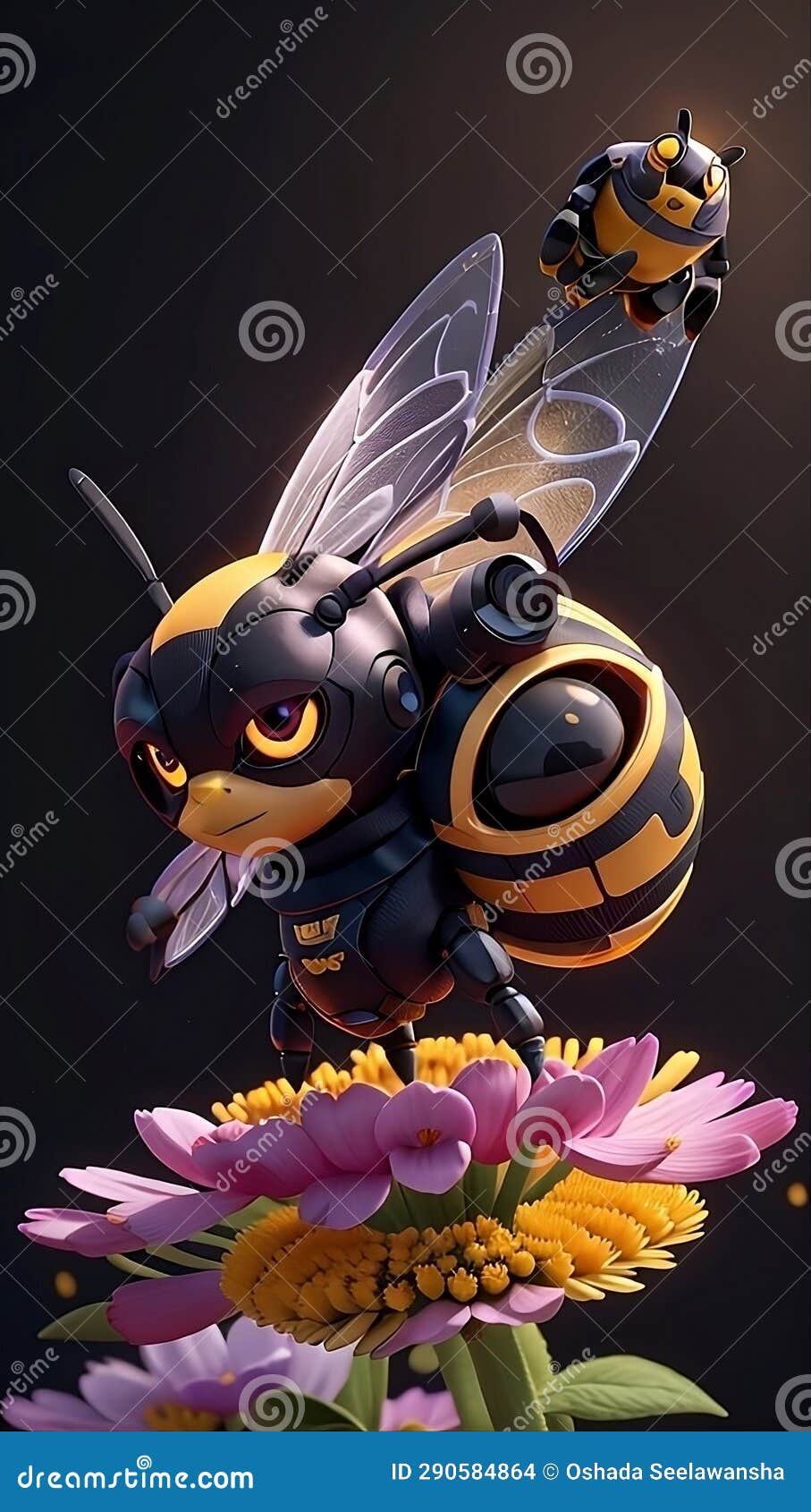 Cute Robotic Bee on Flower Colorful Anime Image , Robotic Technology ...