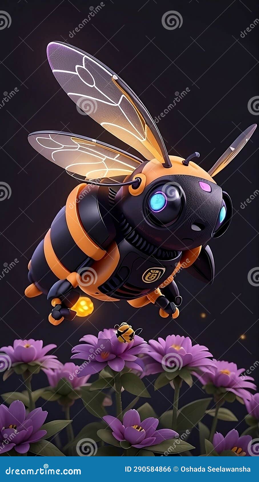 Cute Robotic Bee on Flower Colorful Anime Image , Robotic Technology ...