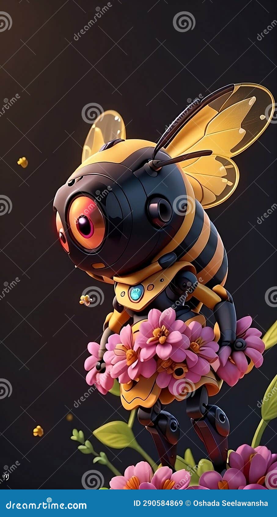 Cute Robotic Bee on Flower Colorful Anime Image , Robotic Technology ...