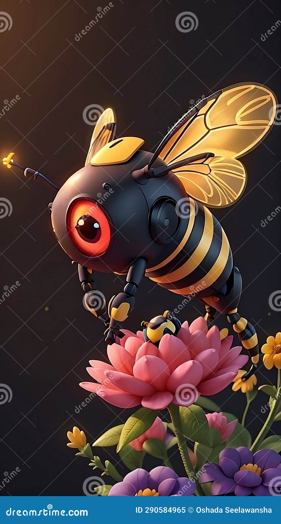 Cute Robotic Bee on Flower Colorful Anime Image , Robotic Technology ...