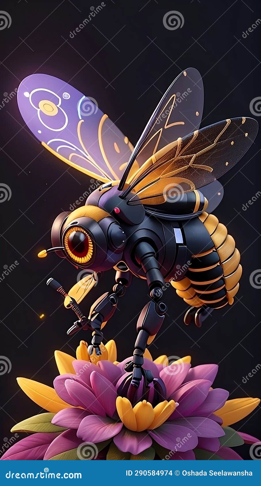 Cute Robotic Bee on Flower Colorful Anime Image , Robotic Technology ...