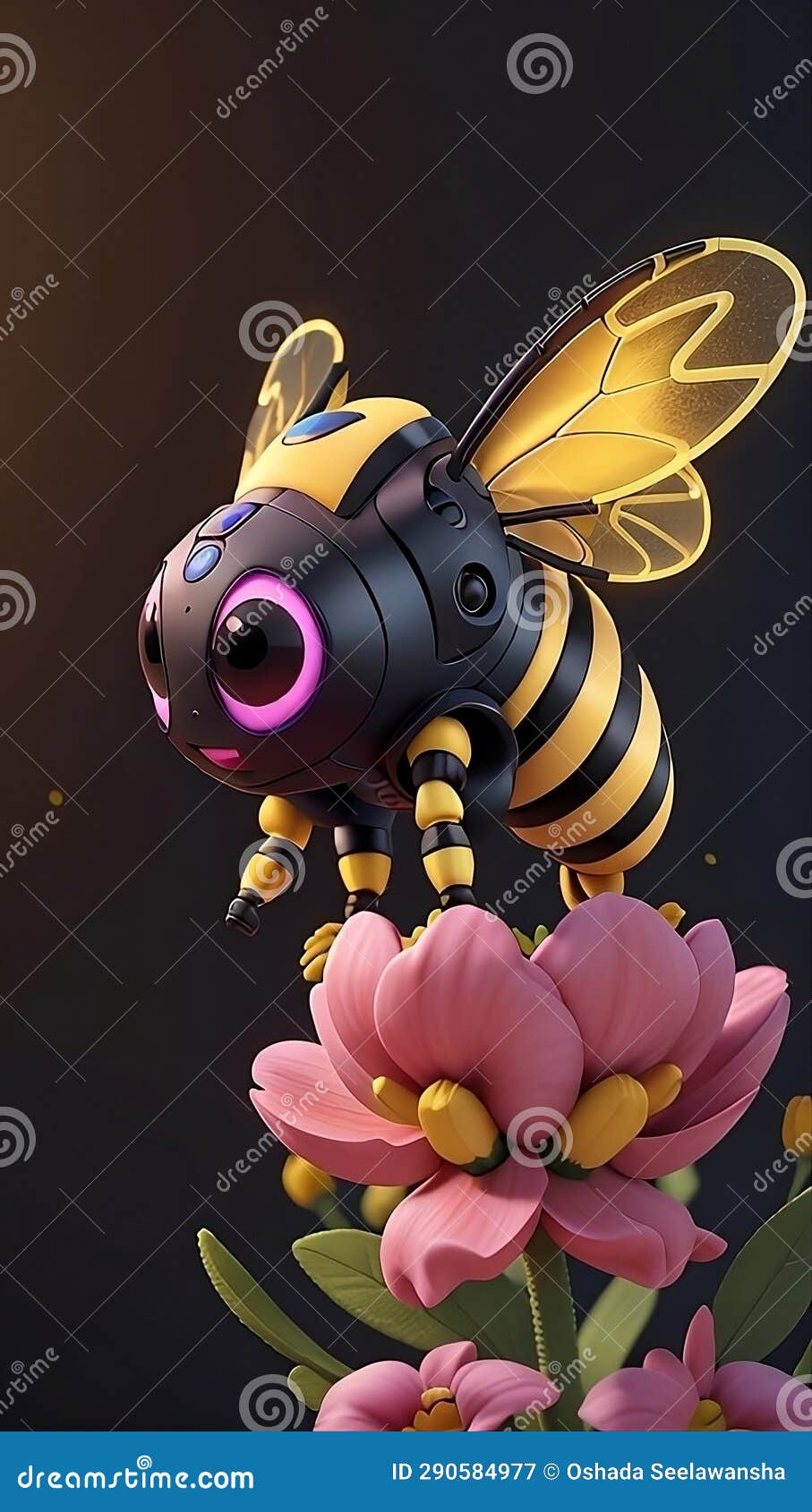 Cute Robotic Bee on Flower Colorful Anime Image , Robotic Technology ...