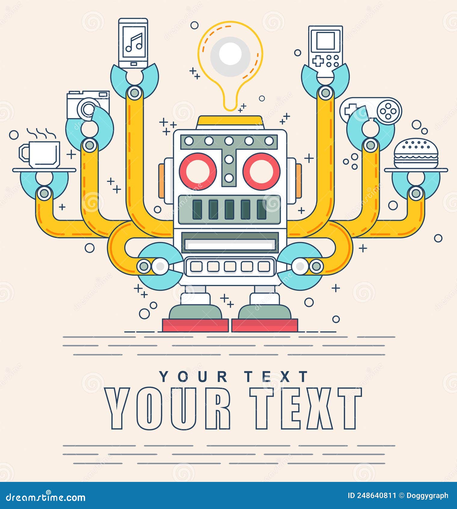 Cute Robotic Many Arm Catch Device Electronics, Vector Illustration ...
