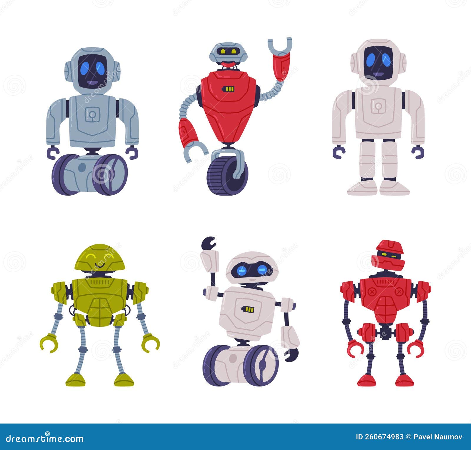 Cute Robots Cyborg with Digital Faces Set. Artificial Intelligence ...
