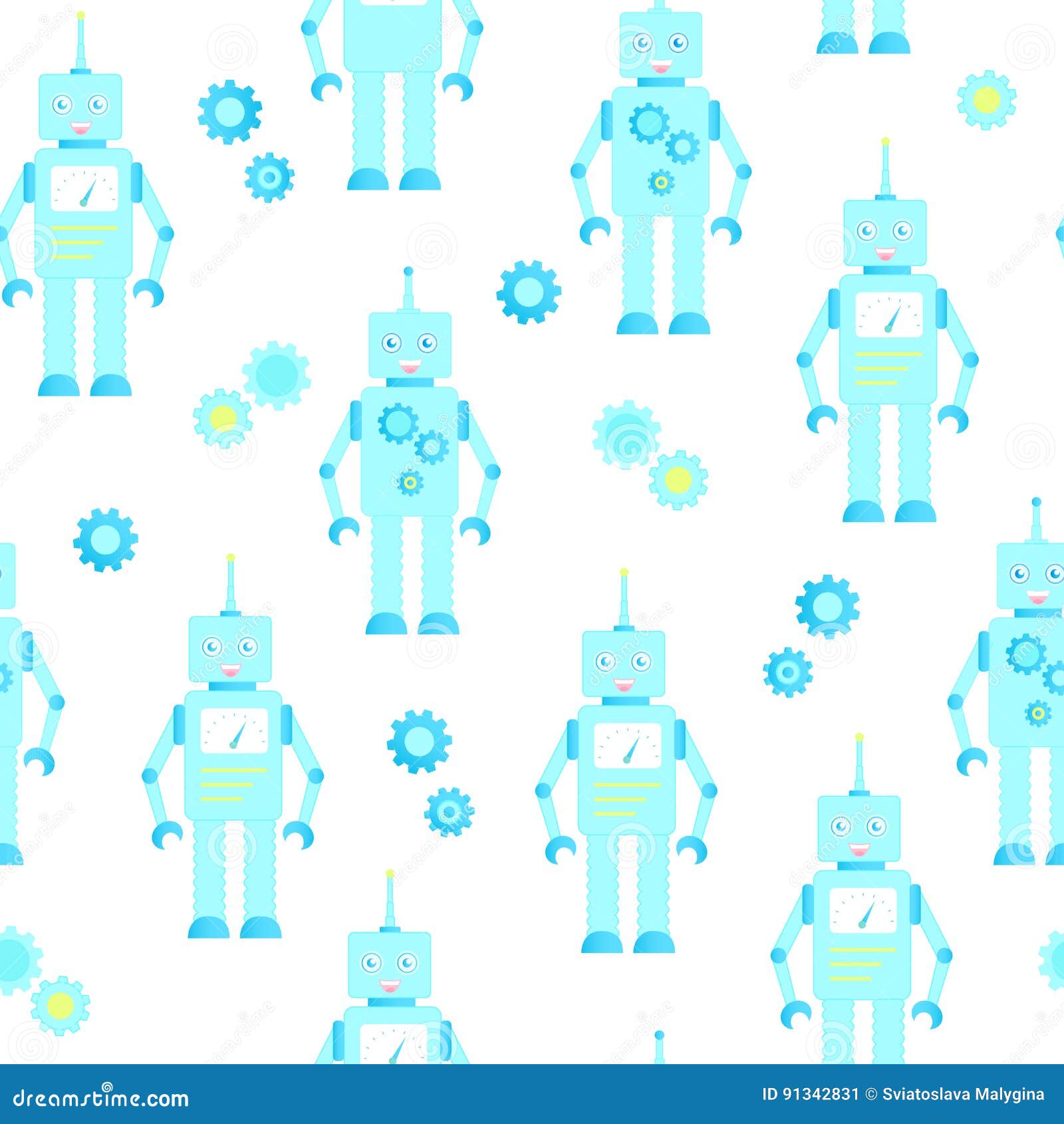 Cute Robots Seamless Background Stock Vector - Illustration of vector ...