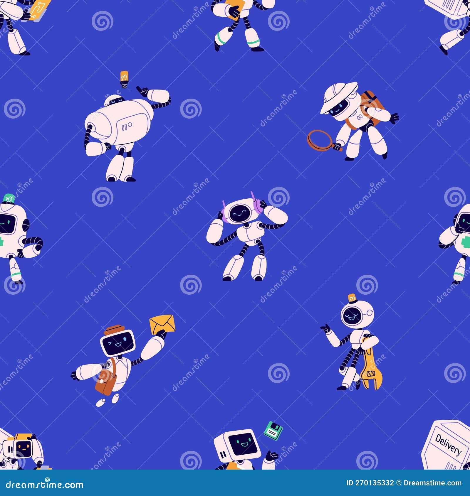 Android Characters. Cyborg In Different Poses Standing Pointing ...