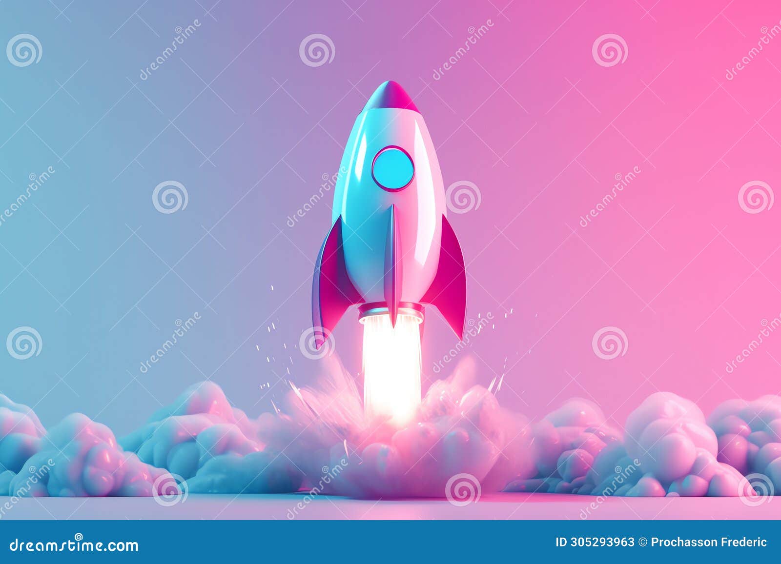 Cute Rocket Start, With View Of Space And Stars In The Background Stock ...