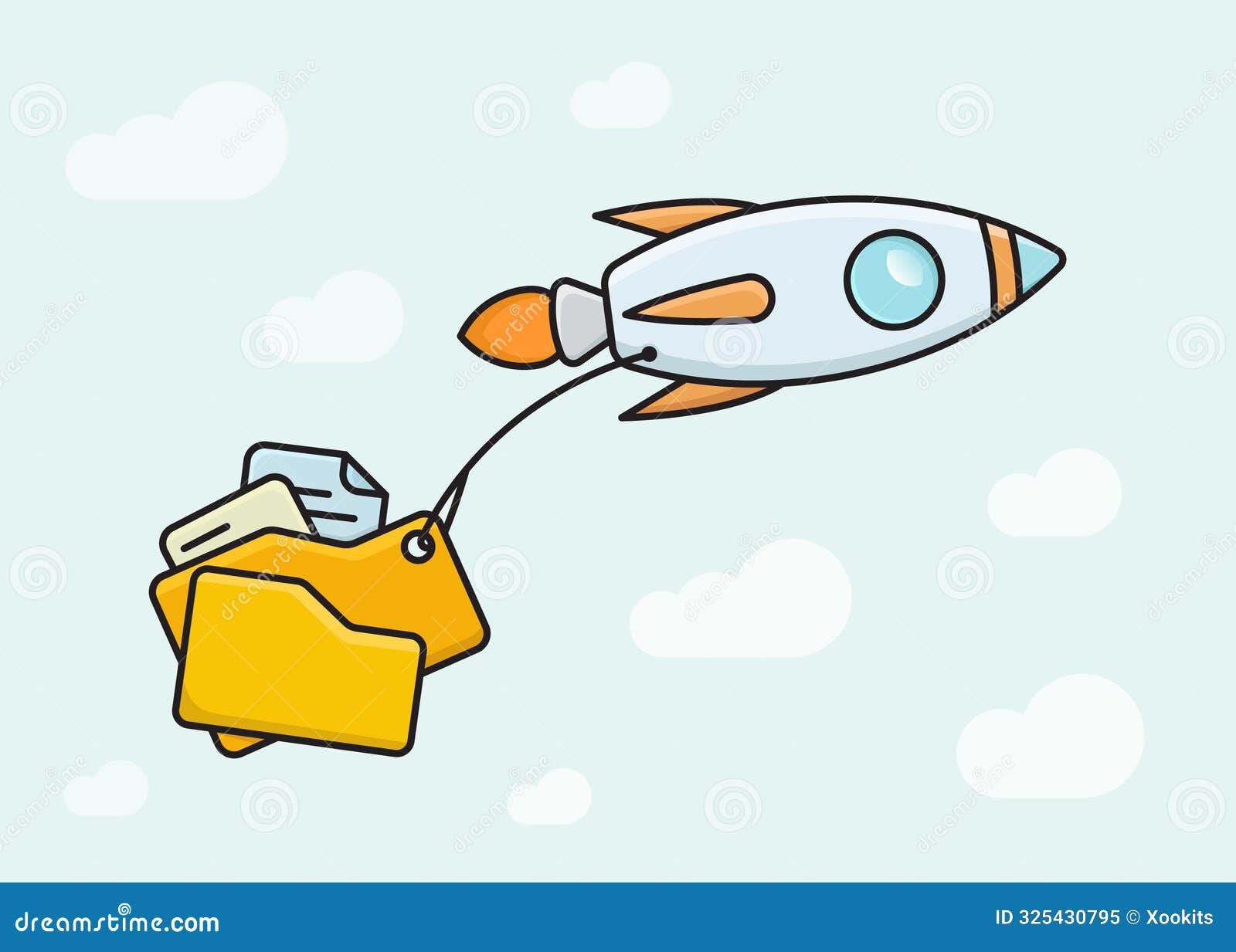 A Cute Rocket Carrying a Bunch of Files, Folders, and Documents on the ...
