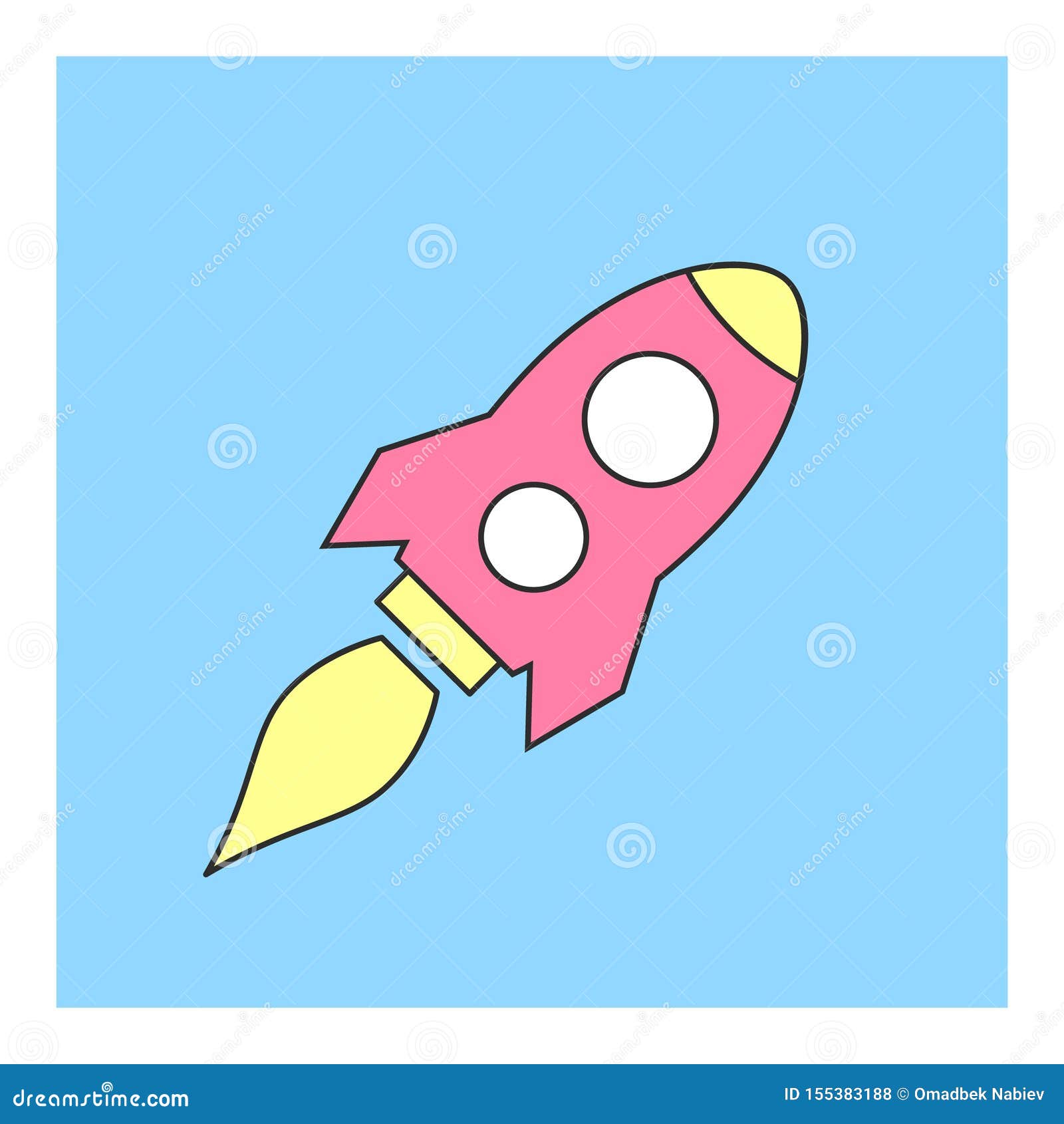 Cute Rocket Isolated on Pastel Blue Background. Stock Vector ...