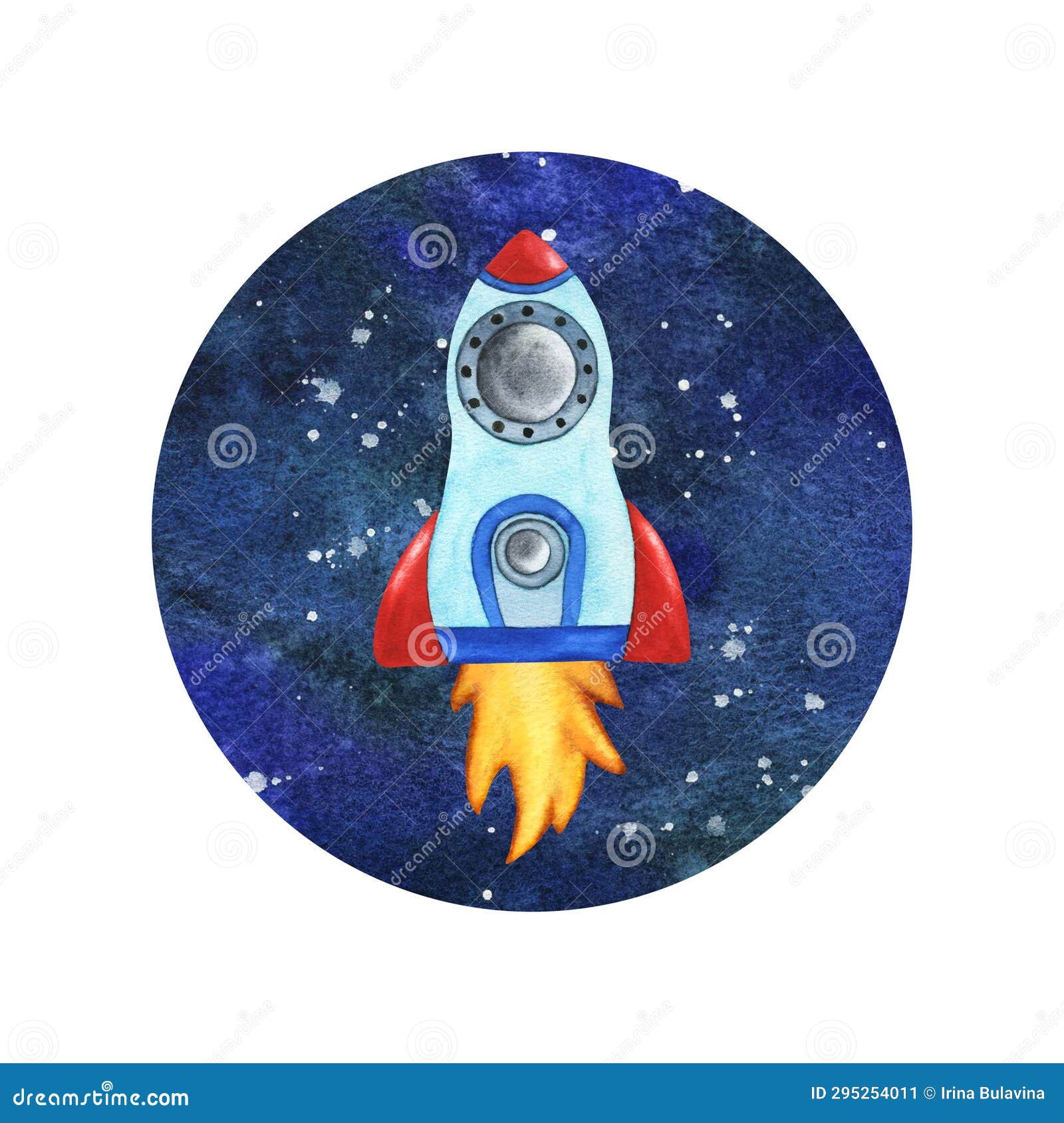 Cute Rocket in Space Isolated on Galaxy Background. Watercolor ...