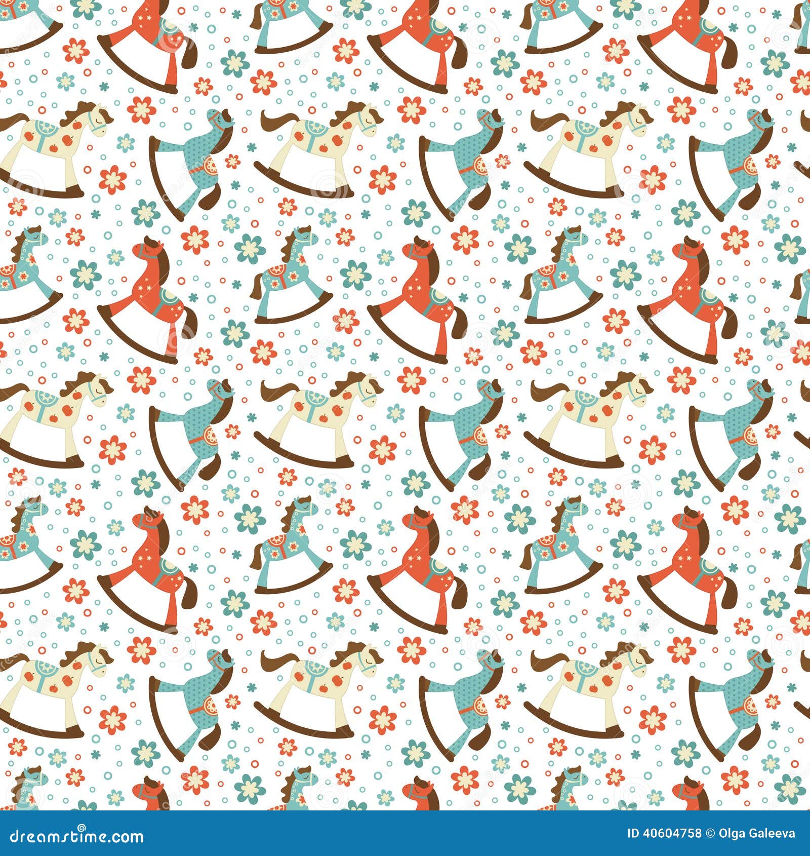 Cute Rocking Horses Background Stock Vector - Illustration of adorable ...