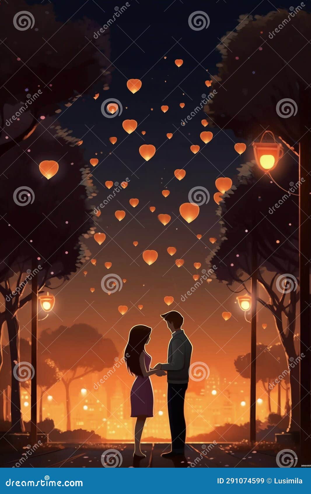 Cute romantic pair stock illustration. Illustration of happy - 291074599