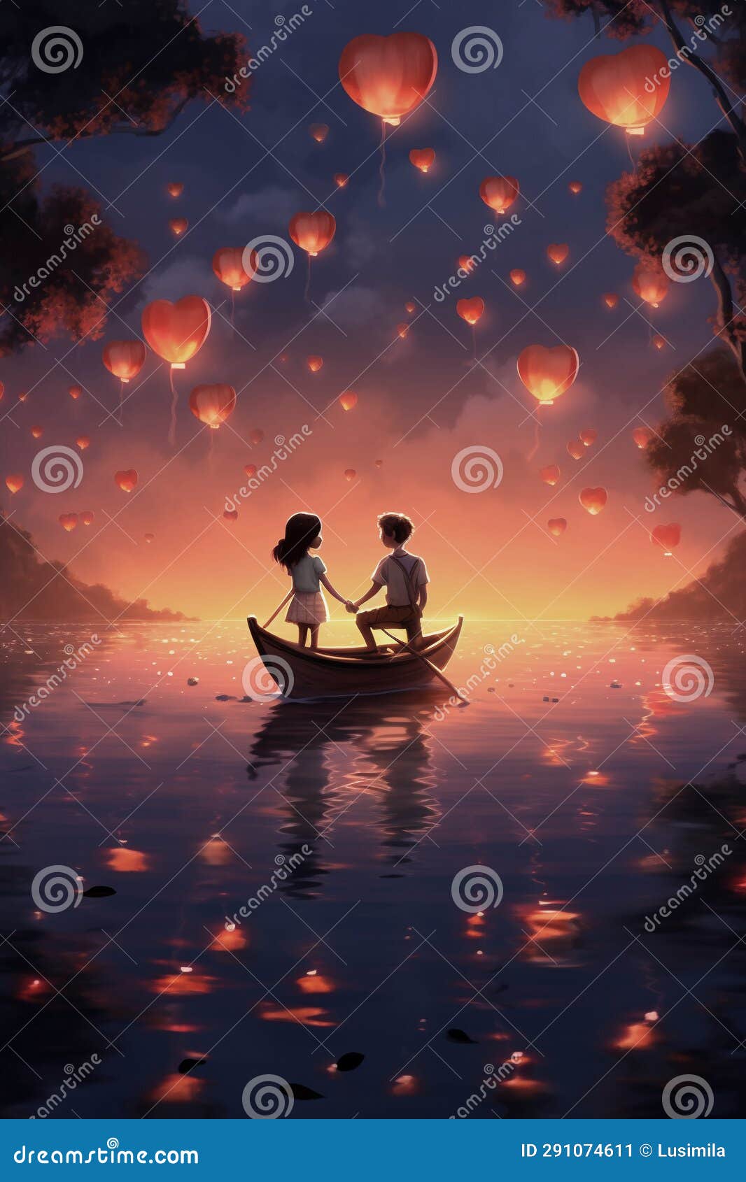Cute romantic pair stock illustration. Illustration of evening - 291074611
