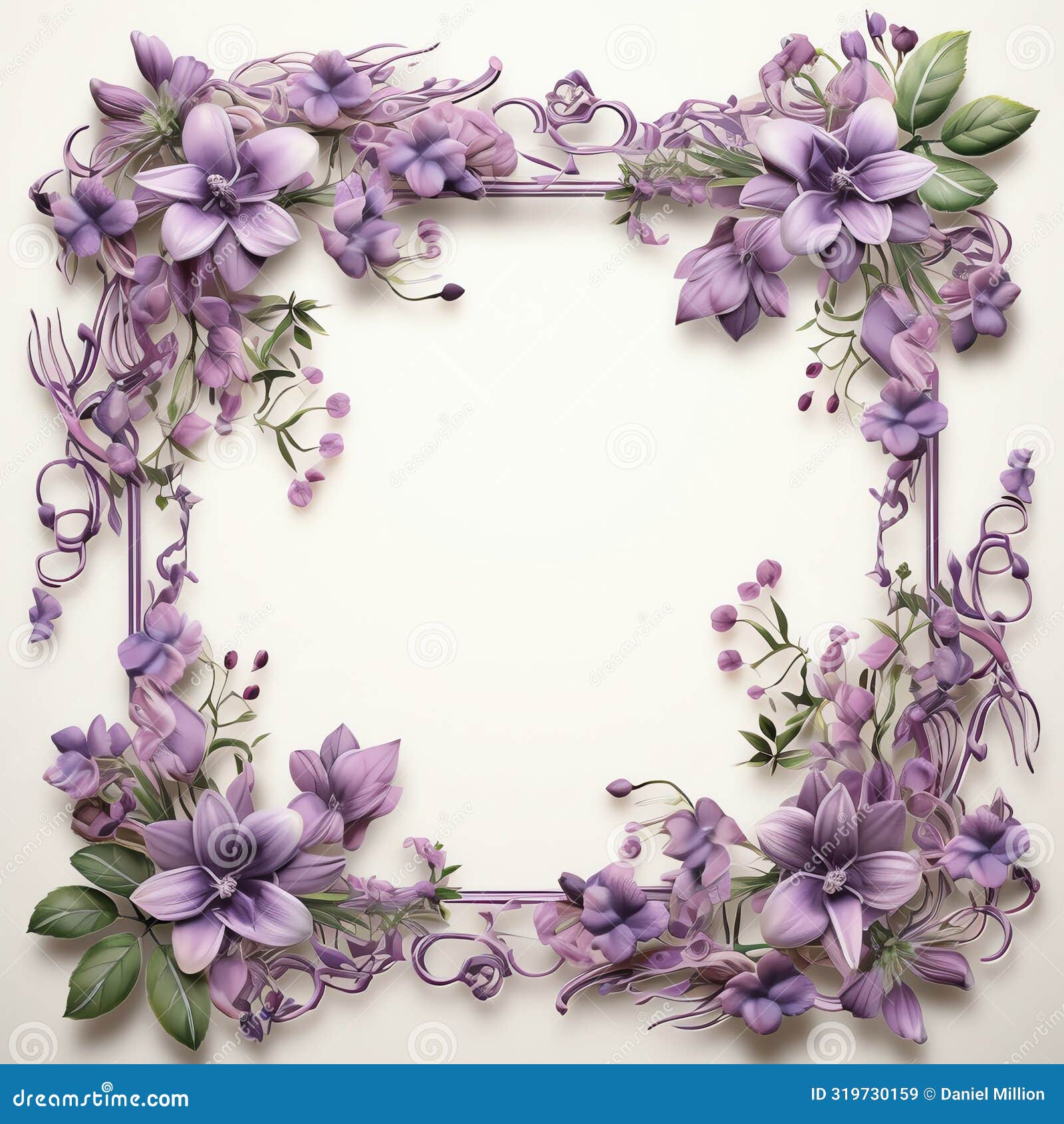 Cute Romantic Wild Vines Floral Frame Watercolor Stock Illustration ...